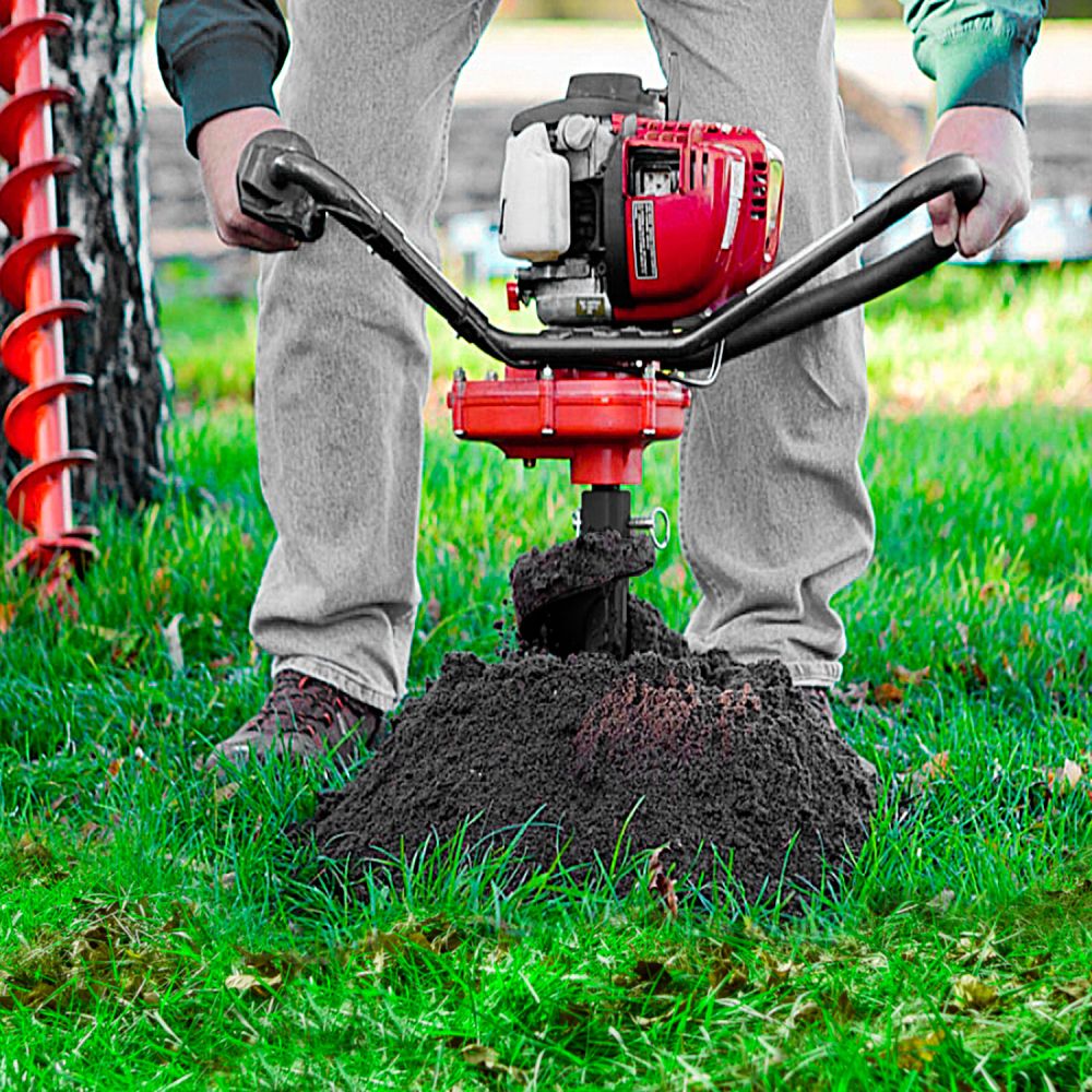 Garden fence post hole auger store